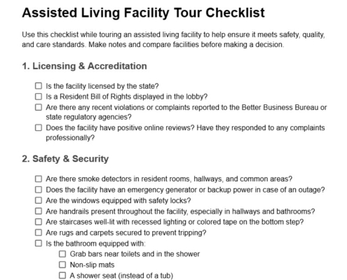 Assisted Living Facility Tour Checklist – Free PDF Download & Printable ...